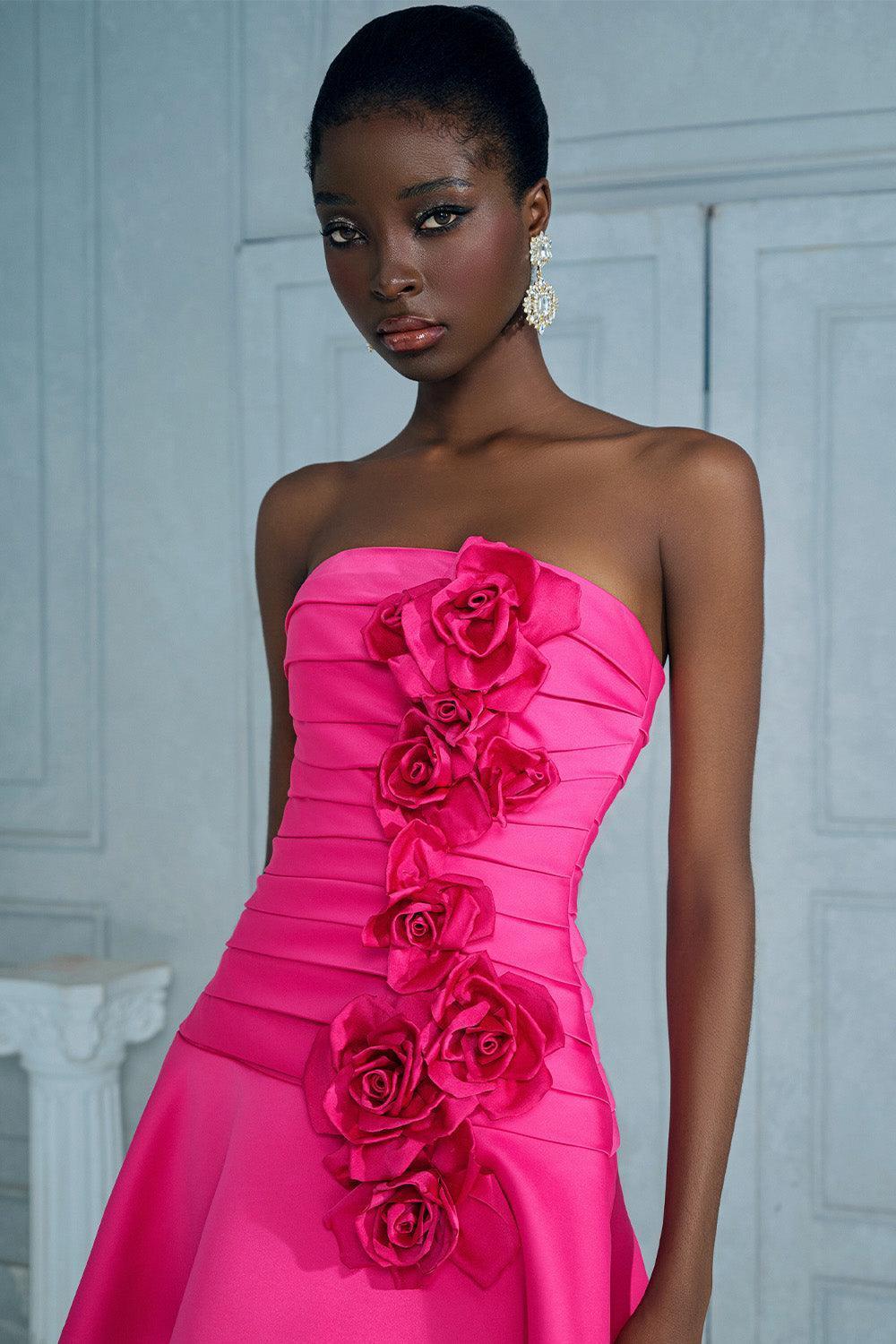 Women's Mari Rose Drop Waist Gathered Silk Satin Mini Dress S/M/L Pink ...
