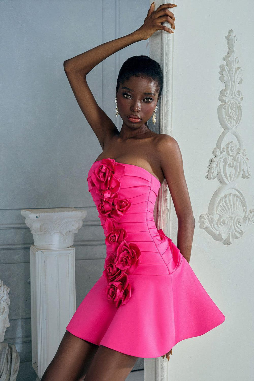 Women's Mari Rose Drop Waist Gathered Silk Satin Mini Dress S/M/L Pink ...