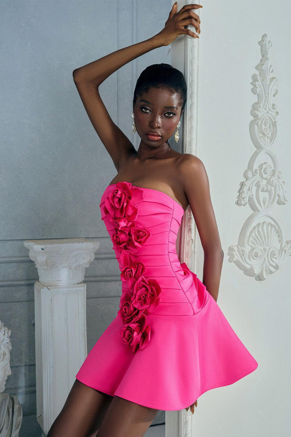 Women's Mari Rose Drop Waist Gathered Silk Satin Mini Dress S/M/L Pink ...