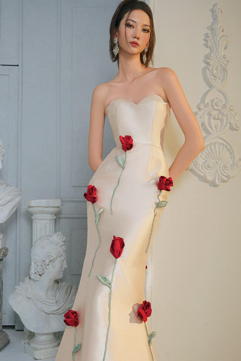 Women's Maria Rose Mermaid Semi-Heart Neck Taffeta Floor Length Dress S ...