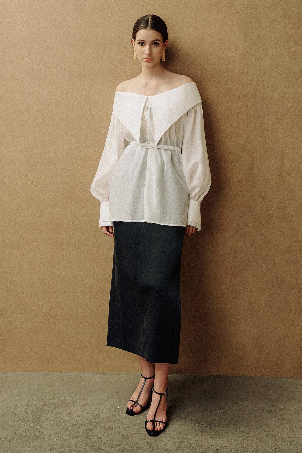 Women's Marina Straight Off-Shoulder Floss Silk Top S/M/L/XL White MEAN ...