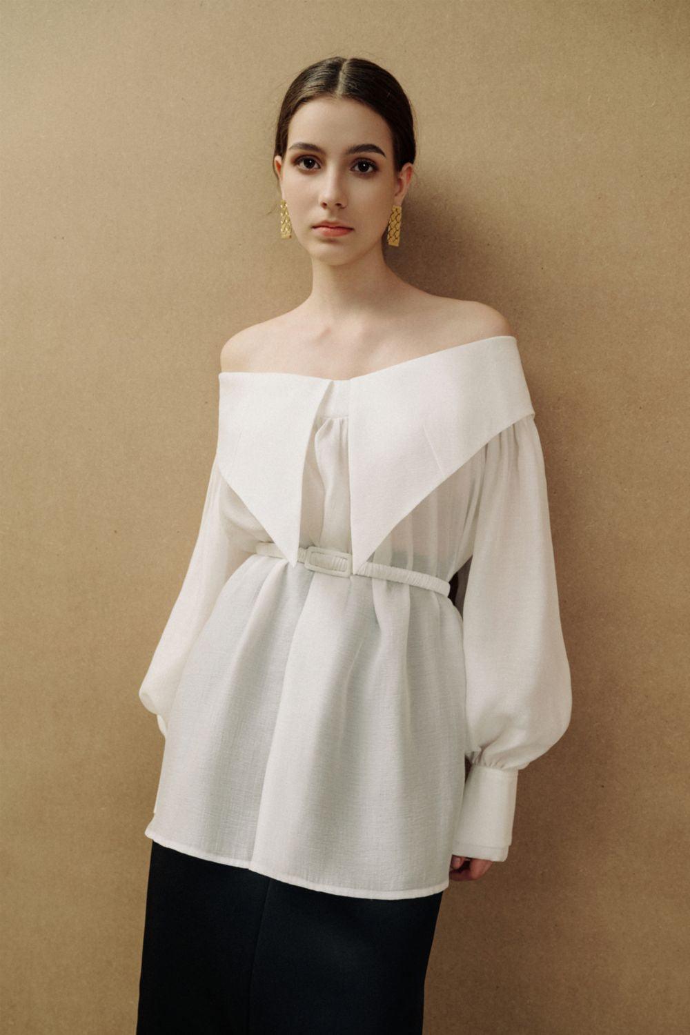 Women's Marina Straight Off-Shoulder Floss Silk Top S/M/L/XL White MEAN ...
