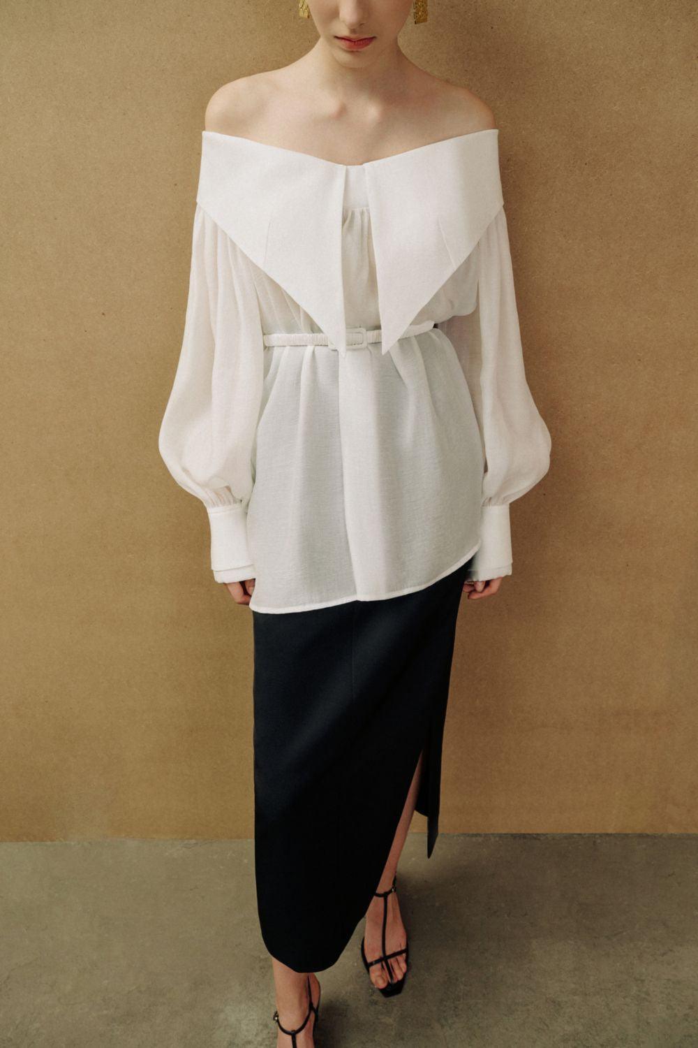 Women's Marina Straight Off-Shoulder Floss Silk Top S/M/L/XL White MEAN ...