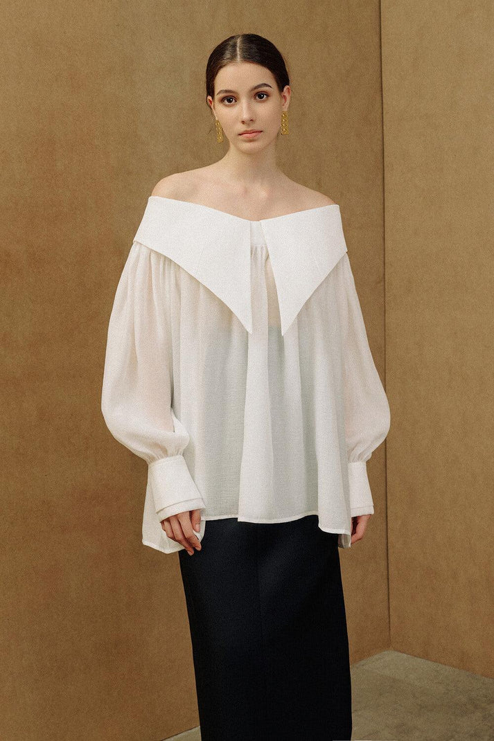 Women's Marina Straight Off-Shoulder Floss Silk Top S/M/L/XL White MEAN ...