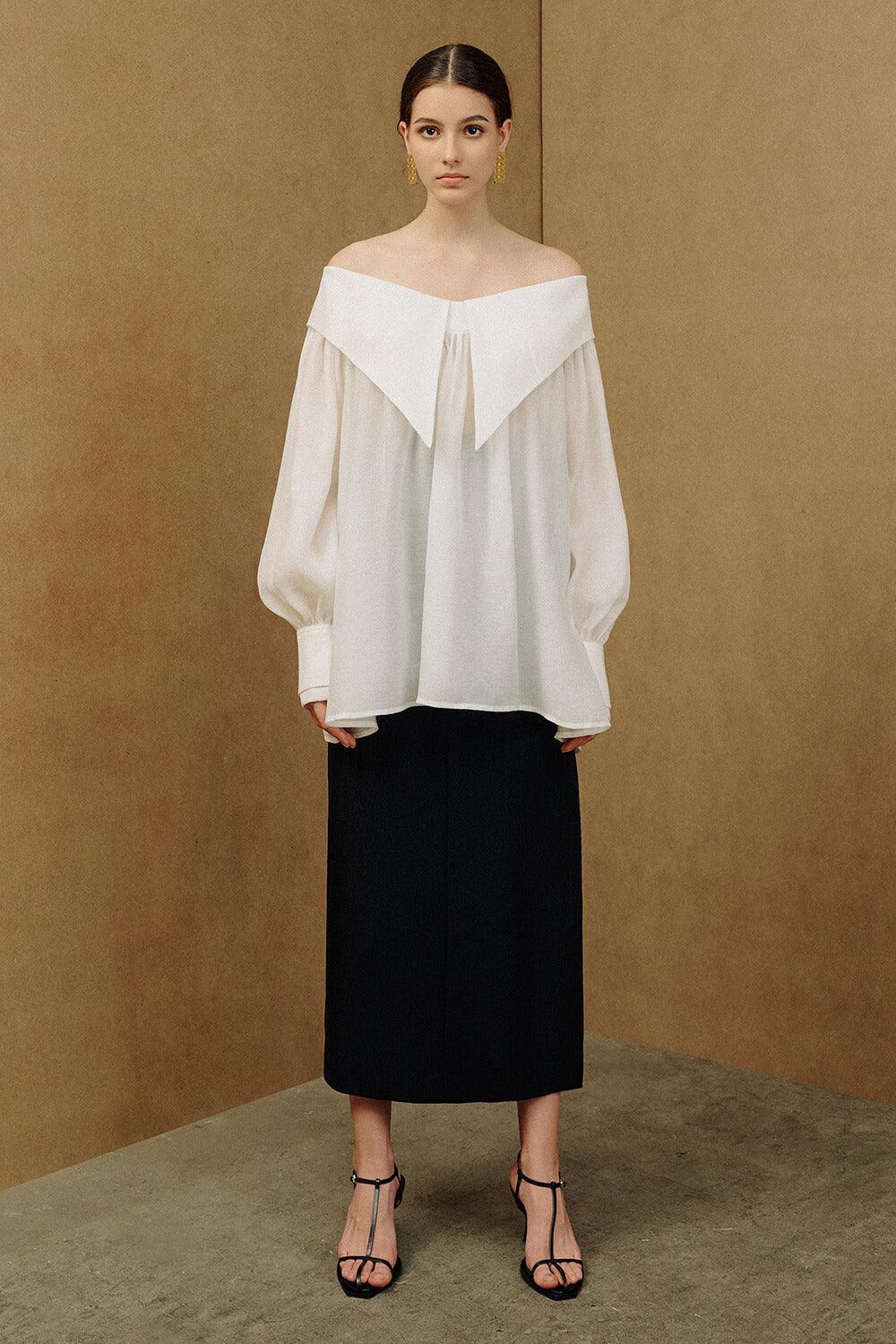Women's Marina Straight Off-Shoulder Floss Silk Top S/M/L/XL White MEAN ...
