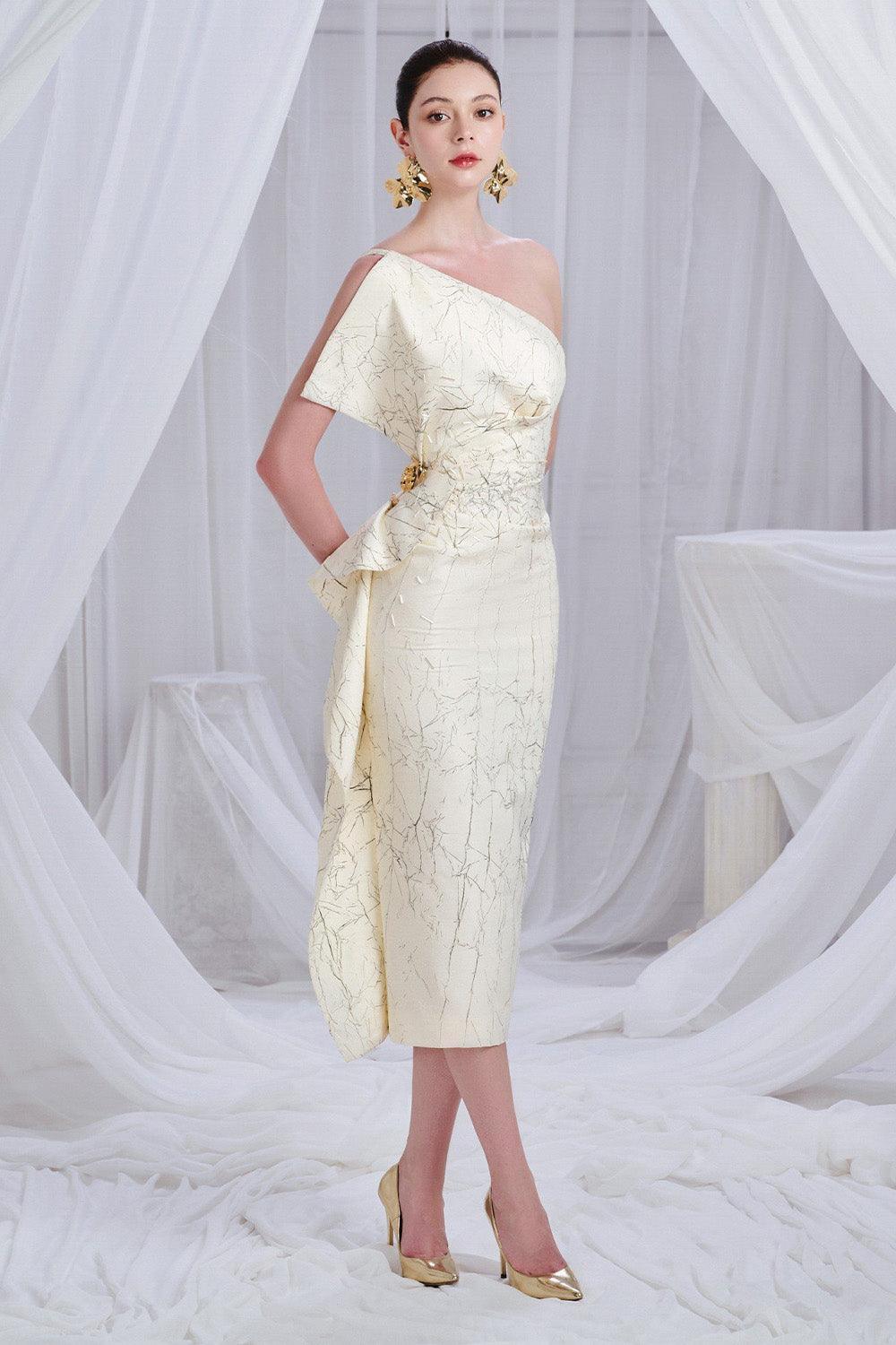 Women's Massey Sheath One Shoulder Synthetic Midi Dress S/M/L Pale ...