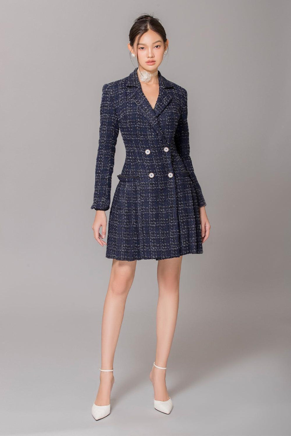 Women's Milana A-line Double Breasted Tweed Above The Knee Dress XS/S/M ...