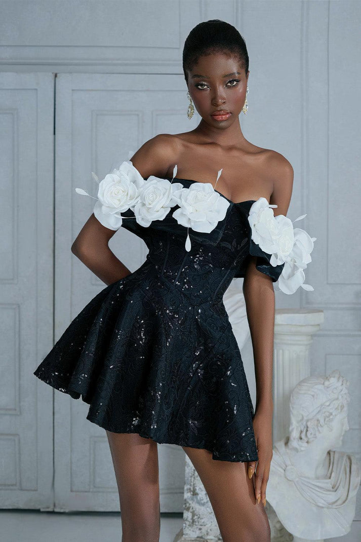 Women's Mina Rose Fit and Flare Off-Shoulder Sequin Mini Dress S/M/L ...