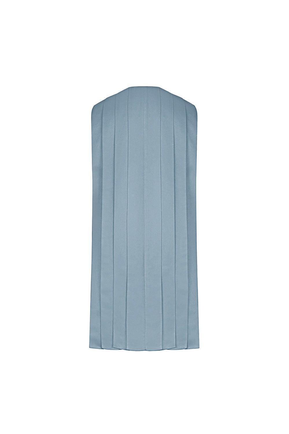 Women's Minster Pleated Front Zipper Satin Mini Dress XS/S/M/L/XL/XXL/3XL Cream/Baby Blue MEAN BLVD