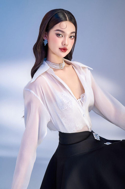 Women's Mori A-line Collared Neck Taffeta Mini Set S/M/L Black and ...