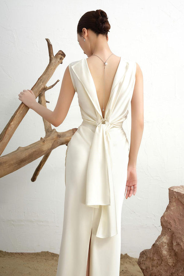 Women's Nara Sheath Back Slit Silk Blend Floor Length Dress XS/S/M/L/XL ...