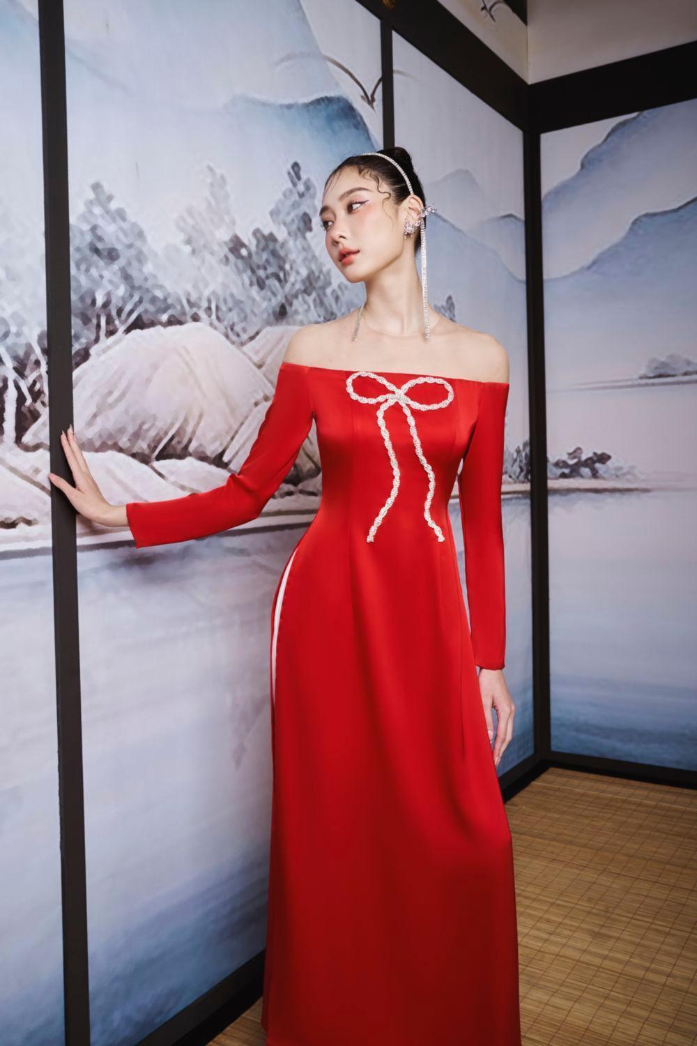 Women's Ngoc Tran A-line Stone Silk Satin Ankle Length Ao Dai S/M/L ...