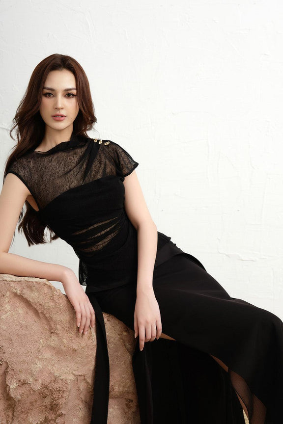 Orla Sheath Extended Flap Twill Silk Ankle Length Skirt | MEAN BLVD