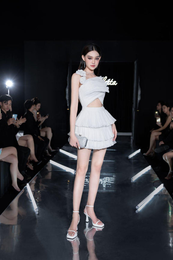 Women's Pando Layered Cut-Out Polyester Mini Dress S/M/L White MEAN BLVD