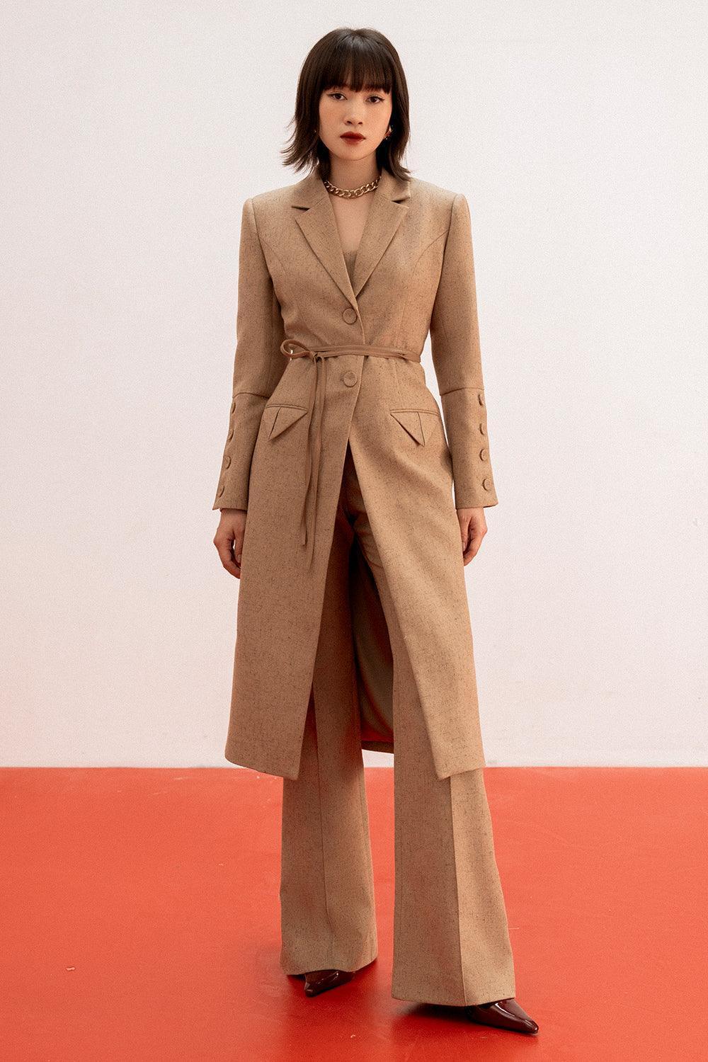 Women's Phelan Straight Notch Lapel Korean Texture Floor Length Set S/M ...