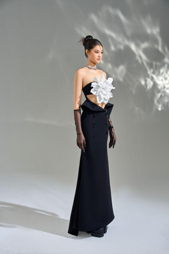 Women's Plante Mermaid Flower Applique Cotton Polyester Maxi Dress S/M ...