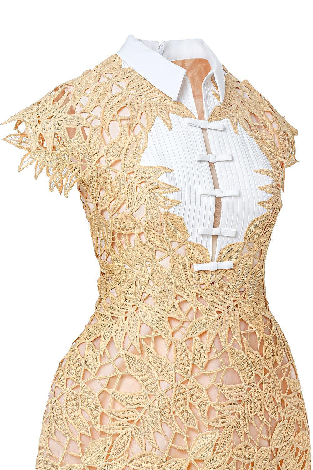 Women's Rachel A-line Collared Neck Lace Mini Dress S/M/L Yellow MEAN BLVD