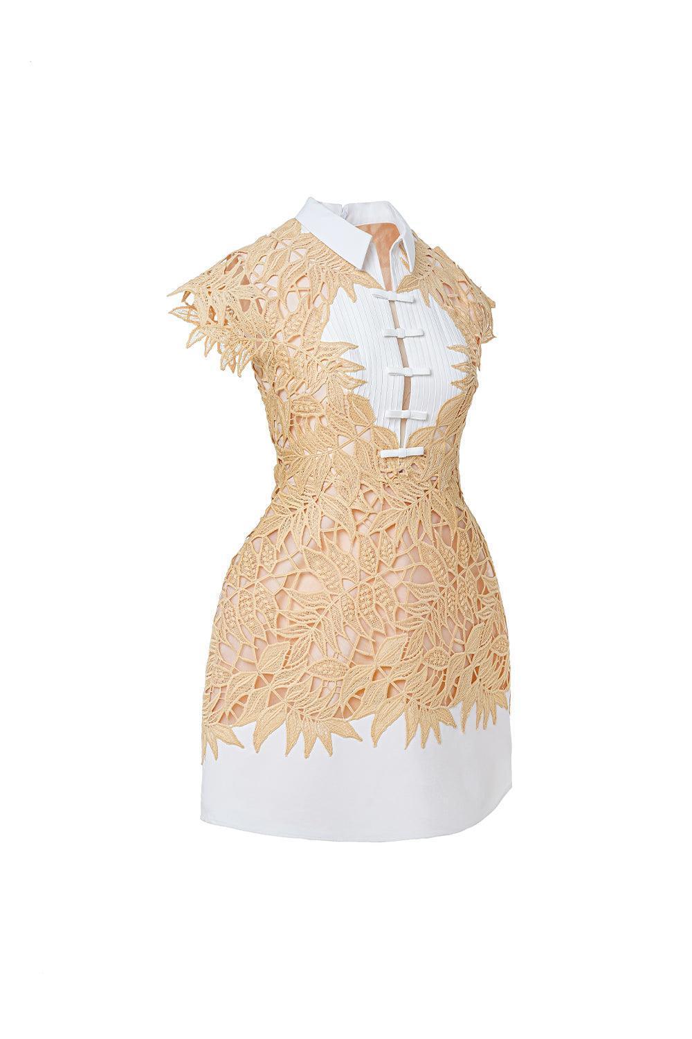 Women's Rachel A-line Collared Neck Lace Mini Dress S/M/L Yellow MEAN BLVD