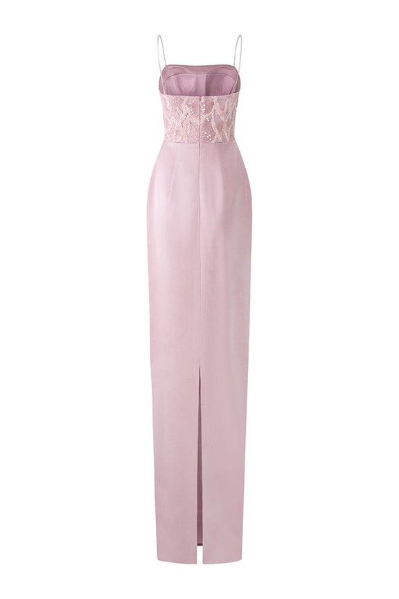 Rebecca Strapless Back Slit Mesh Lace Floor Length Dress | MEAN BLVD