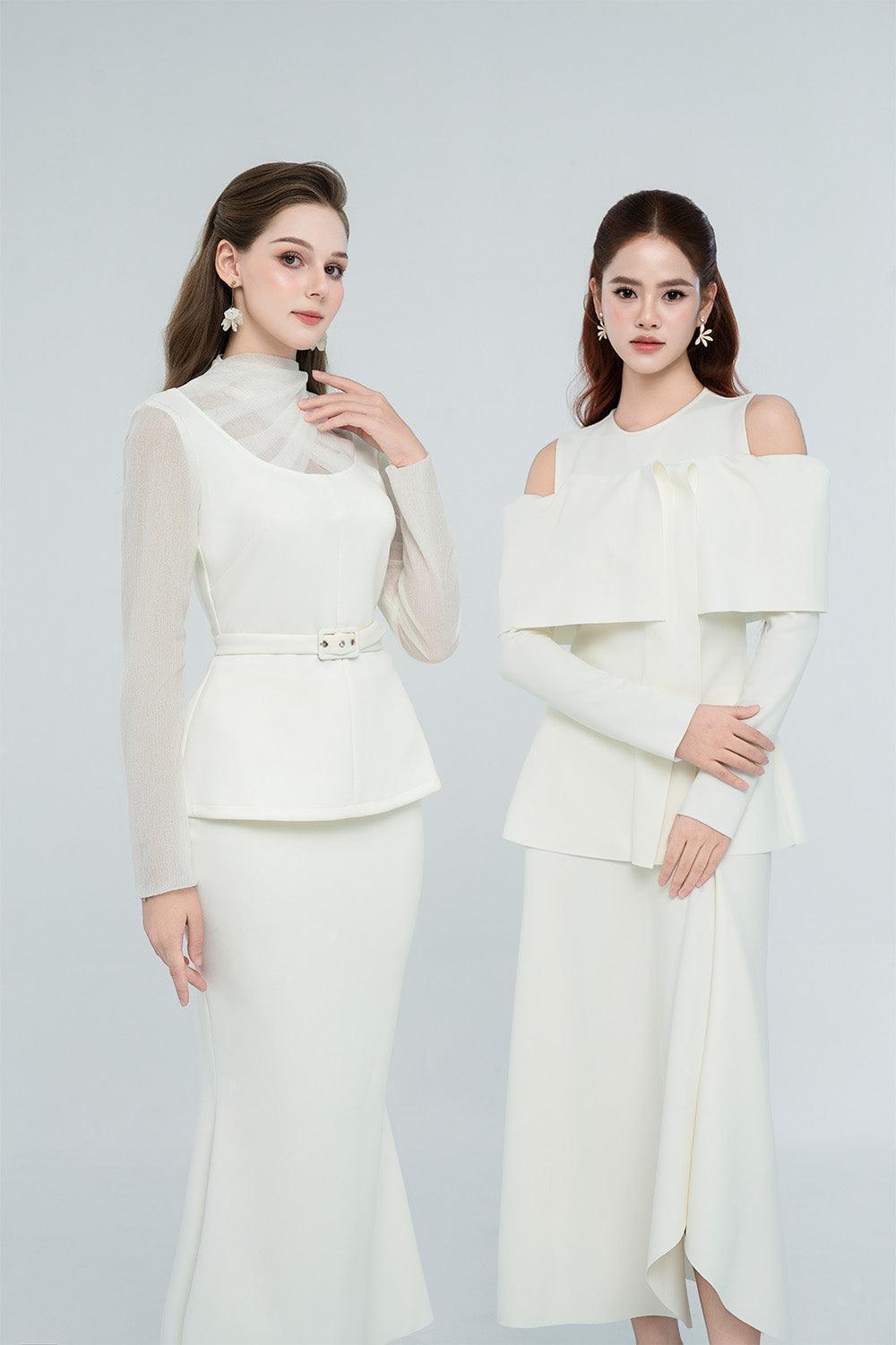 Women's Cecilia Peplum Crossover Neck Spandex Top S/M/L/Customize White ...
