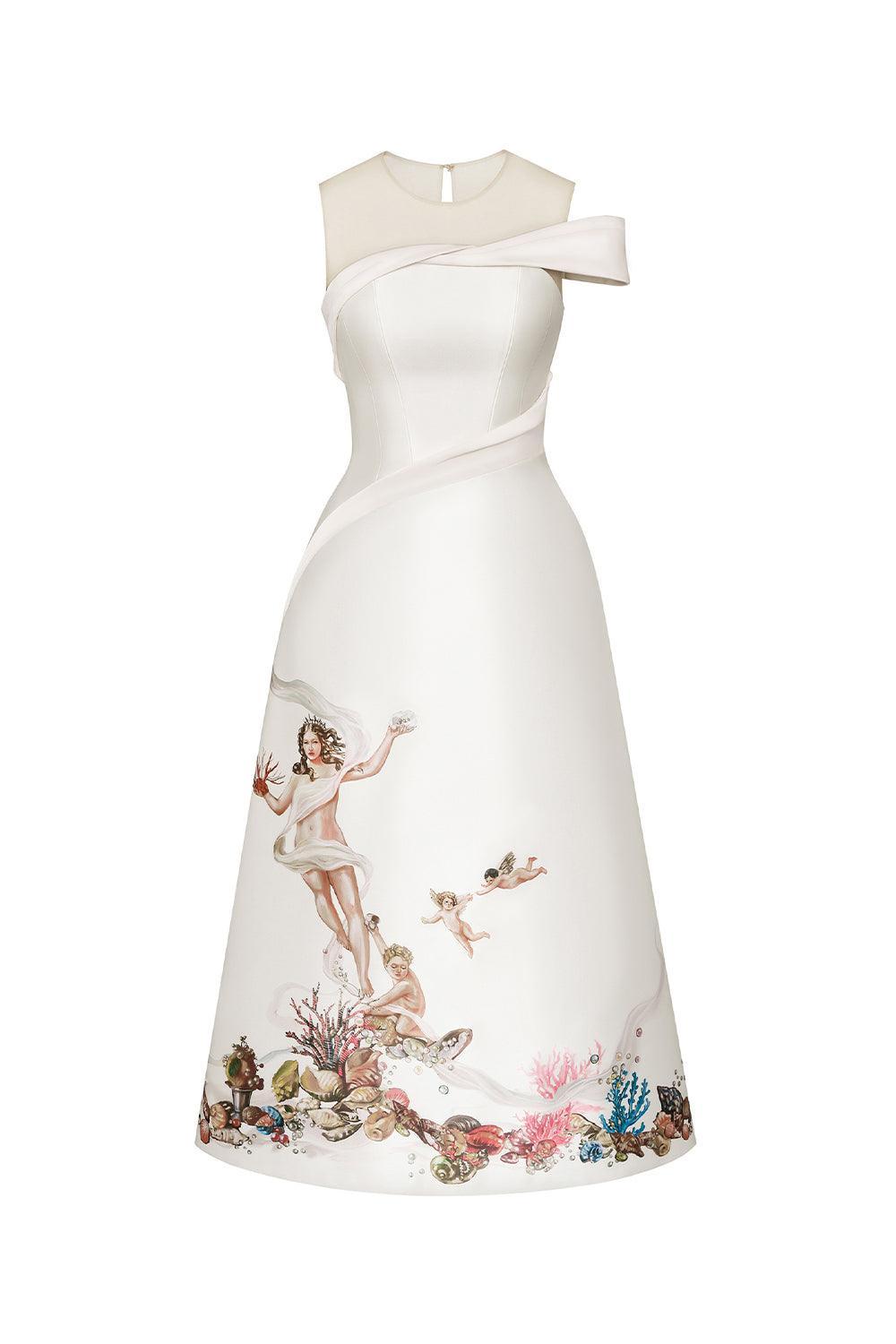 Women's Richiamo A-line Waist Pleated Taffeta Calf Length Dress S/M/L ...