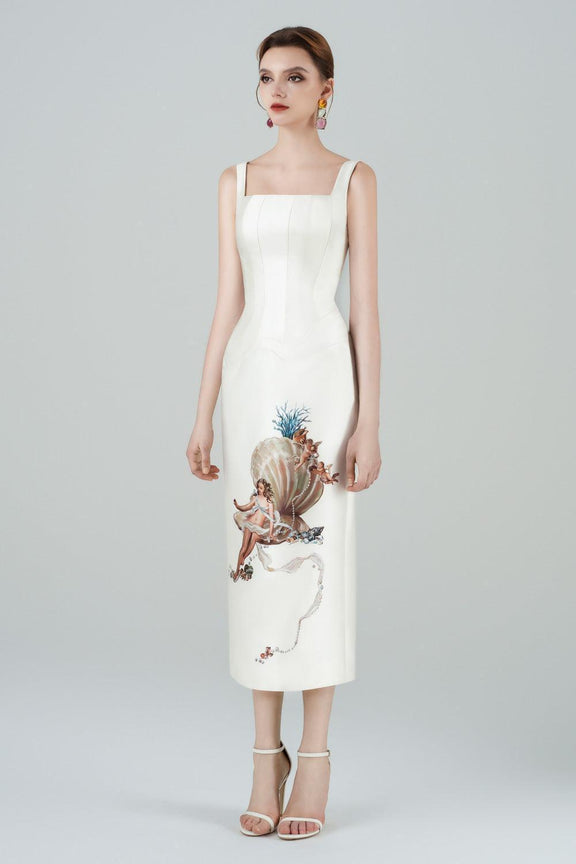 Women's Riva Sheath Square Neck Taffeta Midi Dress S/M/L/XL/Customize ...