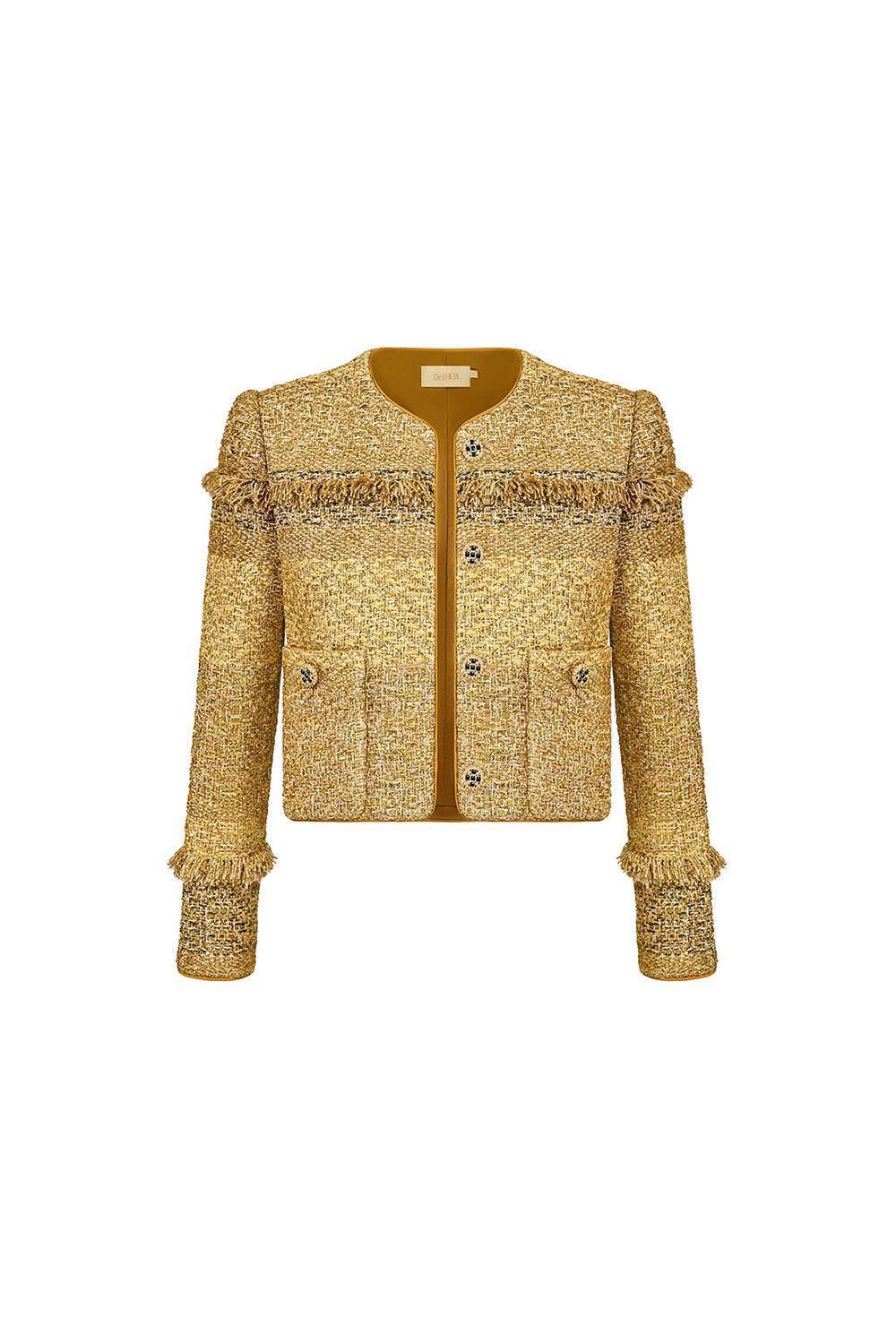 Women's Romanza Straight Round Neck Tweed Jacket S/M/L/XL Golden Yellow ...
