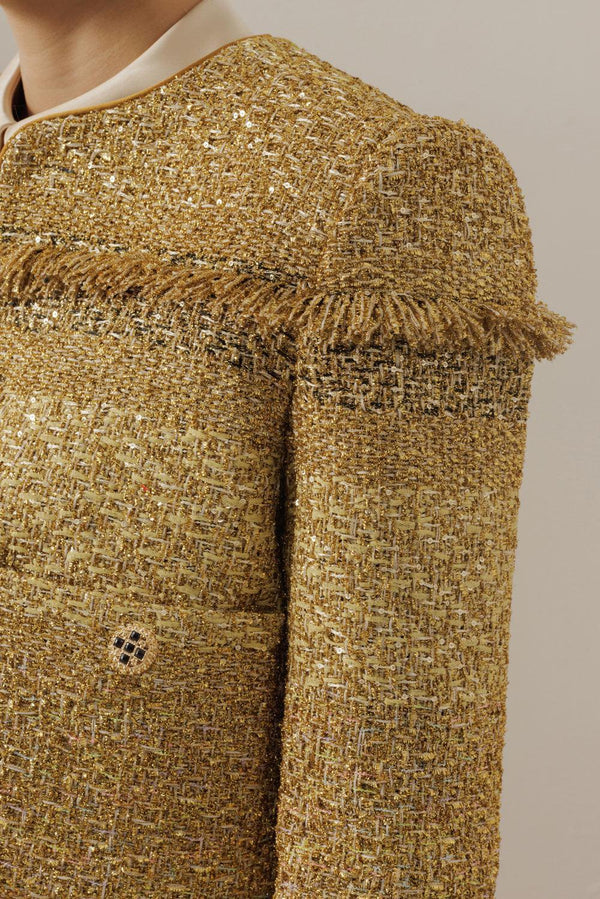 Women's Romanza Straight Round Neck Tweed Jacket S/M/L/XL Golden Yellow ...