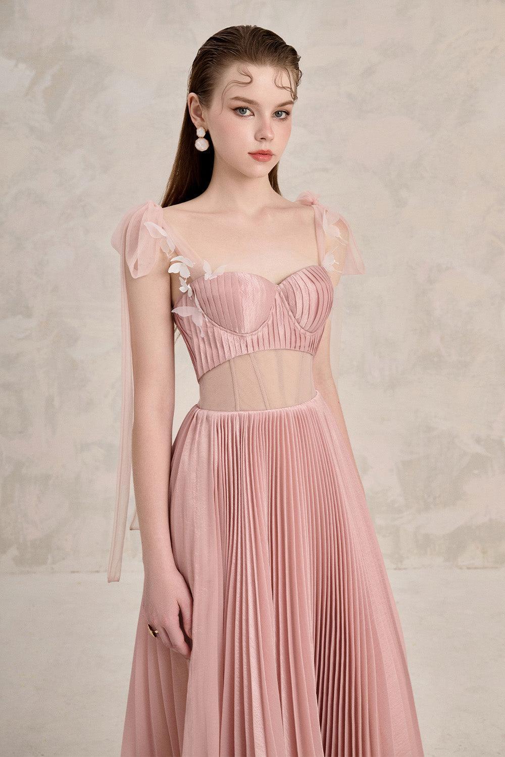 Women's Rosalie Pleated Corset Waist Silk Midi Dress XS/XS/S/M/L/XL ...