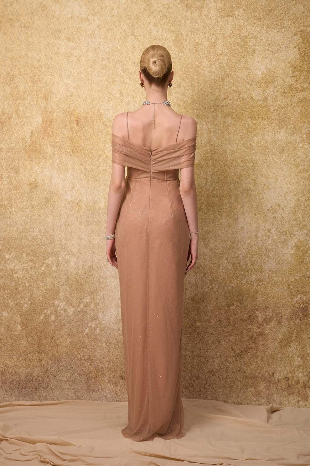 Women's Royau Sarong Cold Shoulder Sleeved Mesh Sequin Floor Length ...