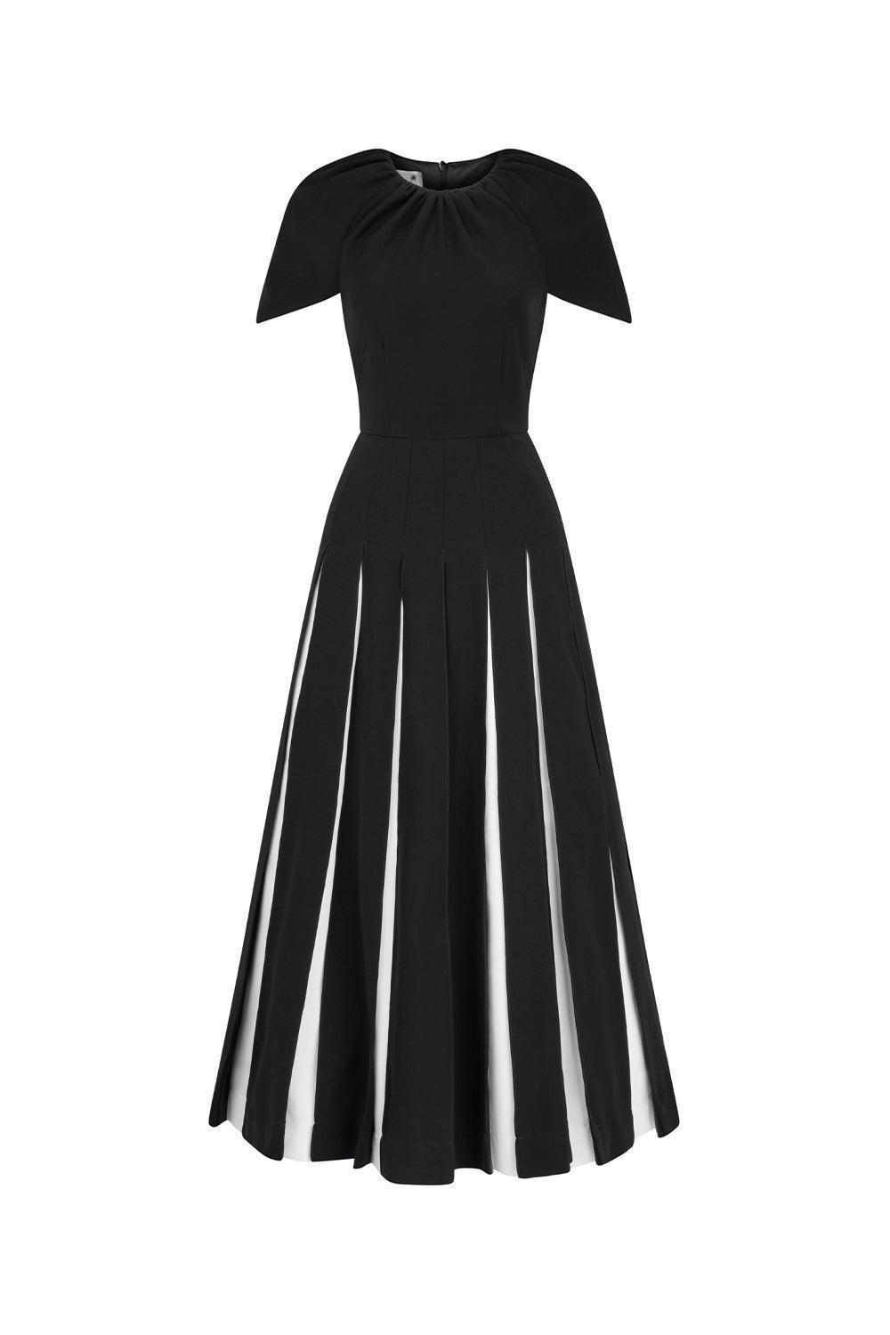Selina Gored Round Neck Poly Silk Midi Dress | MEAN BLVD