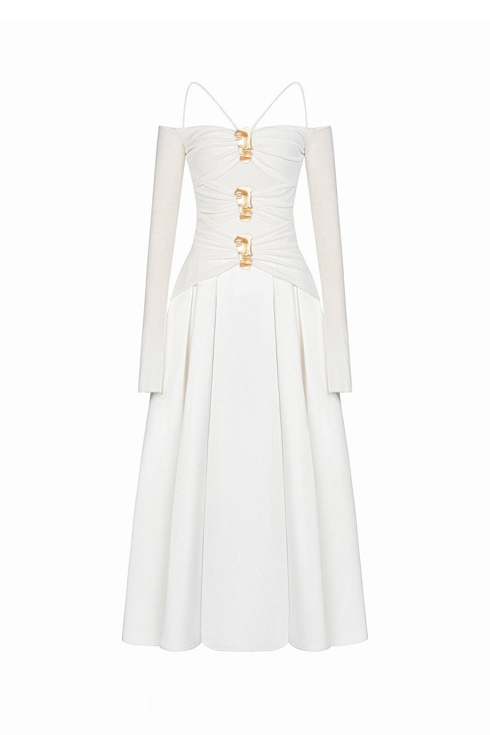 Women's Soler A-line Cold Shoulder Sleeved Spandex Taffeta Maxi Dress S ...