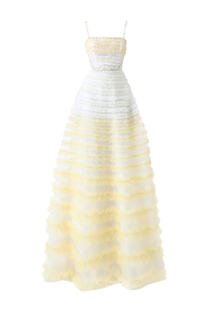 Women's Steele Ball Gown Ruffle Trim Organza Floor Length Dress XS/S/M ...