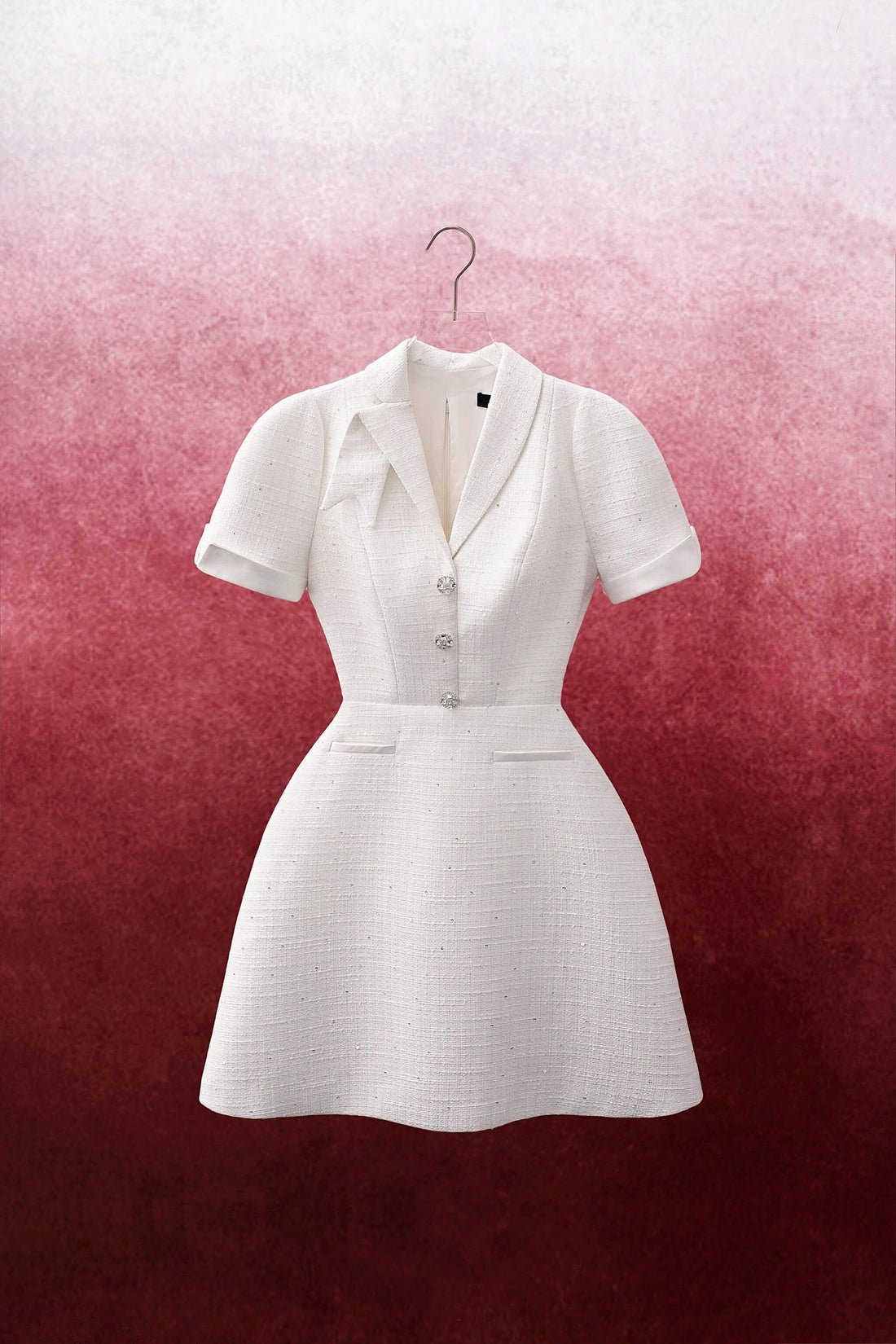Women's Suzy A-line V-Neck Tweed Mini Dress S/M/L White MEAN BLVD