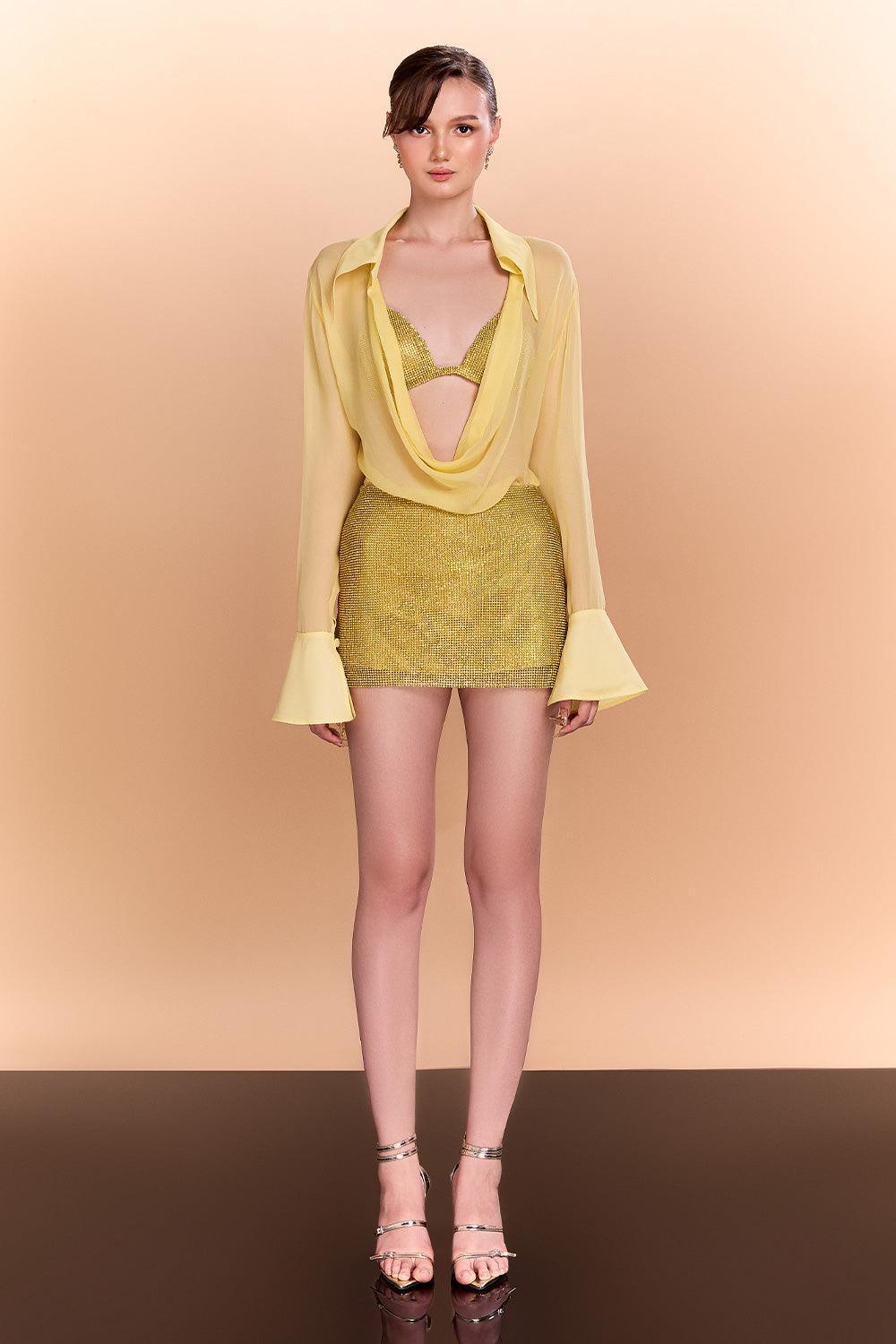 Women's Tessa Straight Cowl Neck Chiffon Top Customize Yellow MEAN BLVD