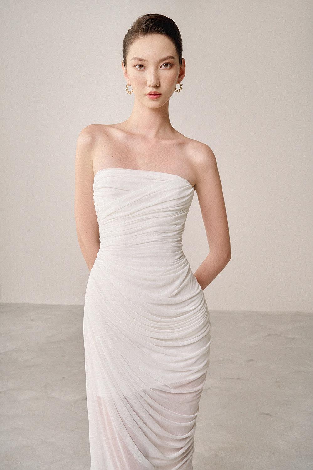 Women's Thalon Strapless Gathered Organza Spandex Maxi Dress S/M/L ...