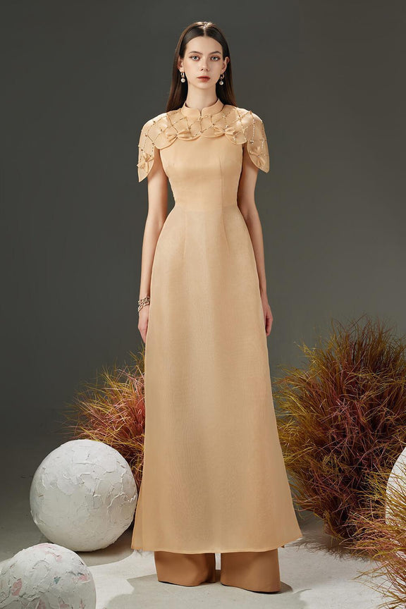 Women's Tristan A-line Cape Sleeved Organza Floor Length Ao Dai Set XS ...