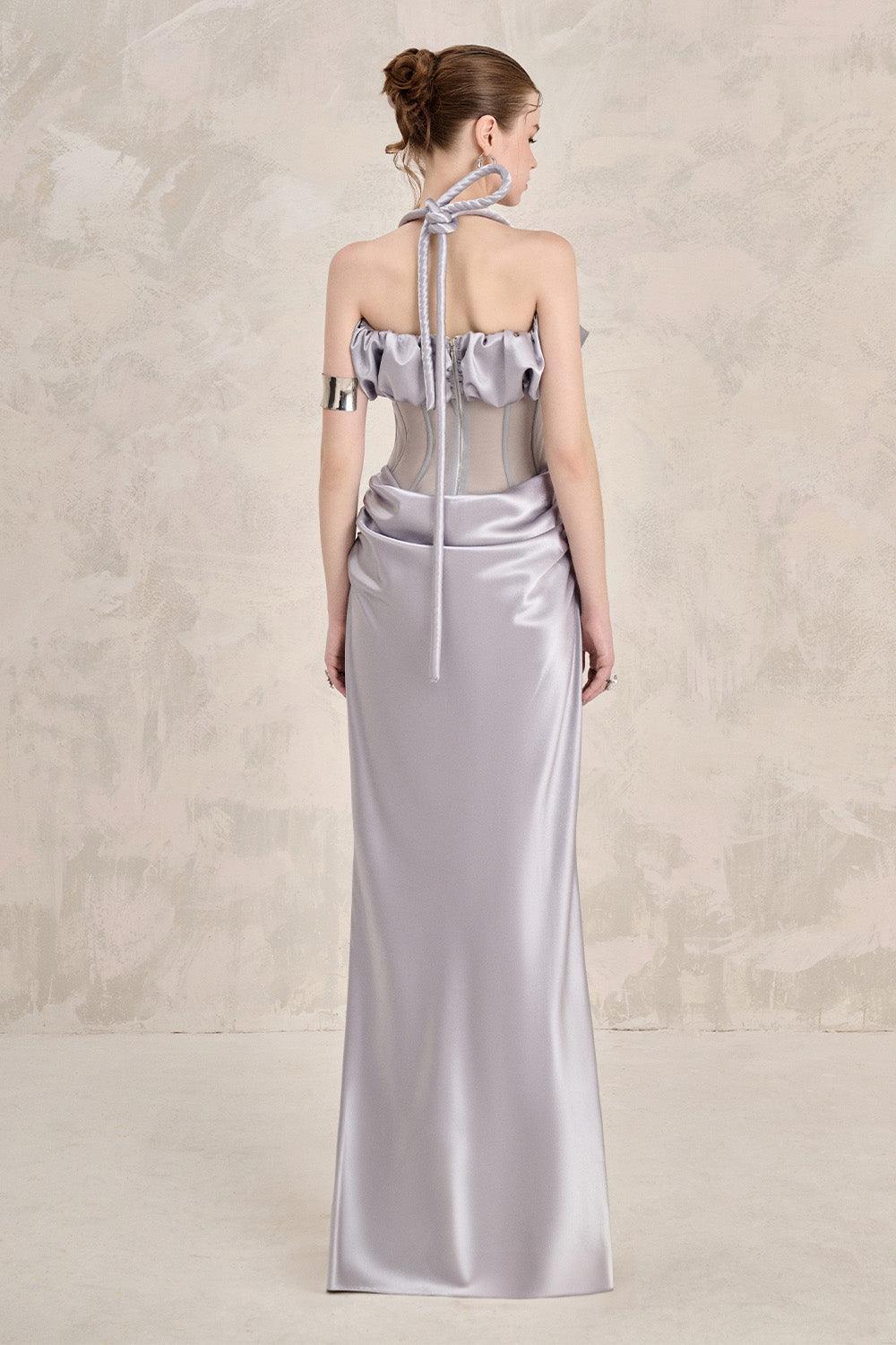 Women's Valencia Sheath Halter Neck Silk Floor Length Dress XS/XS/S/M/L ...