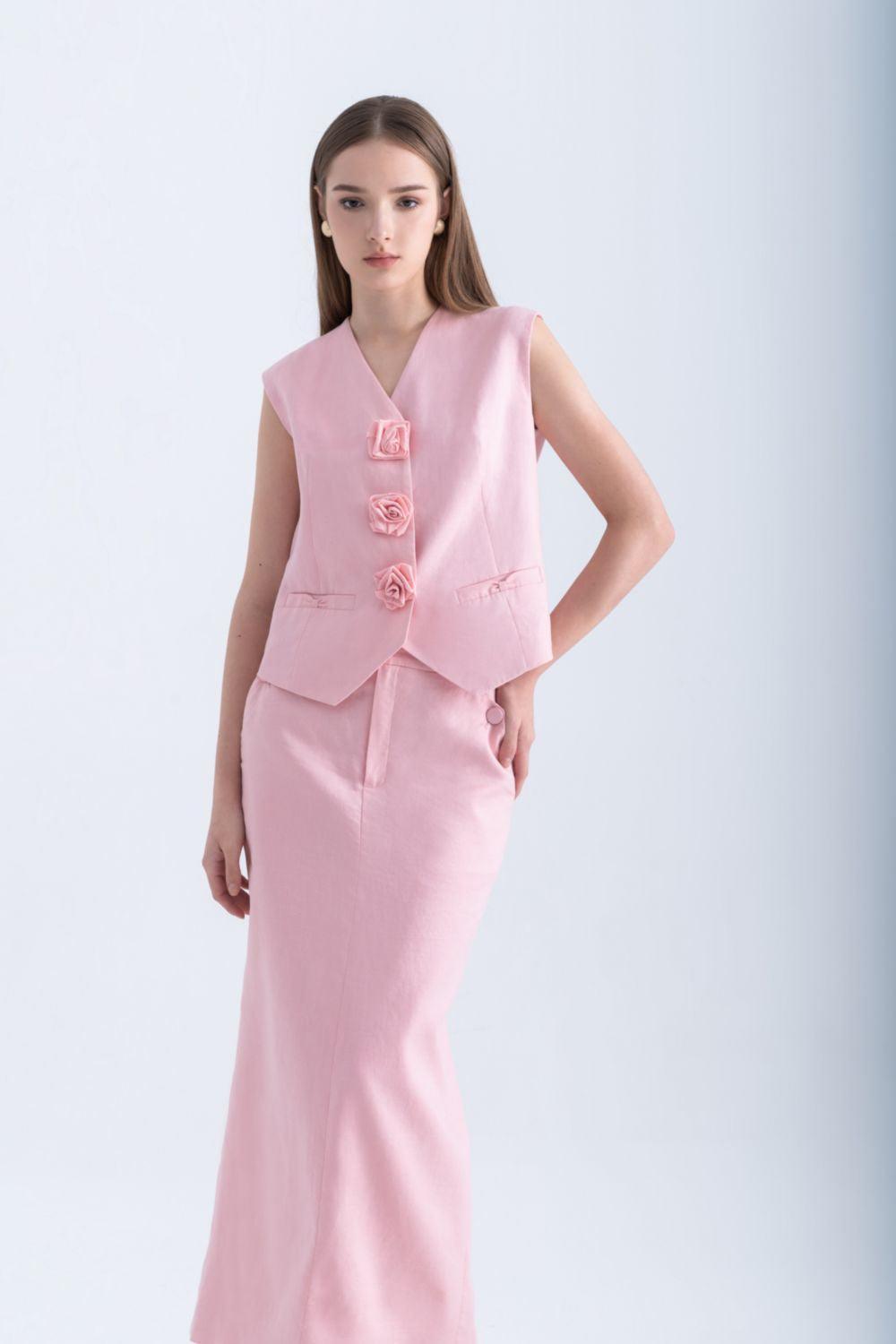 Women's Violet Straight V-Neck Polycotton Vest S/M/L Dark Grey/Pink ...