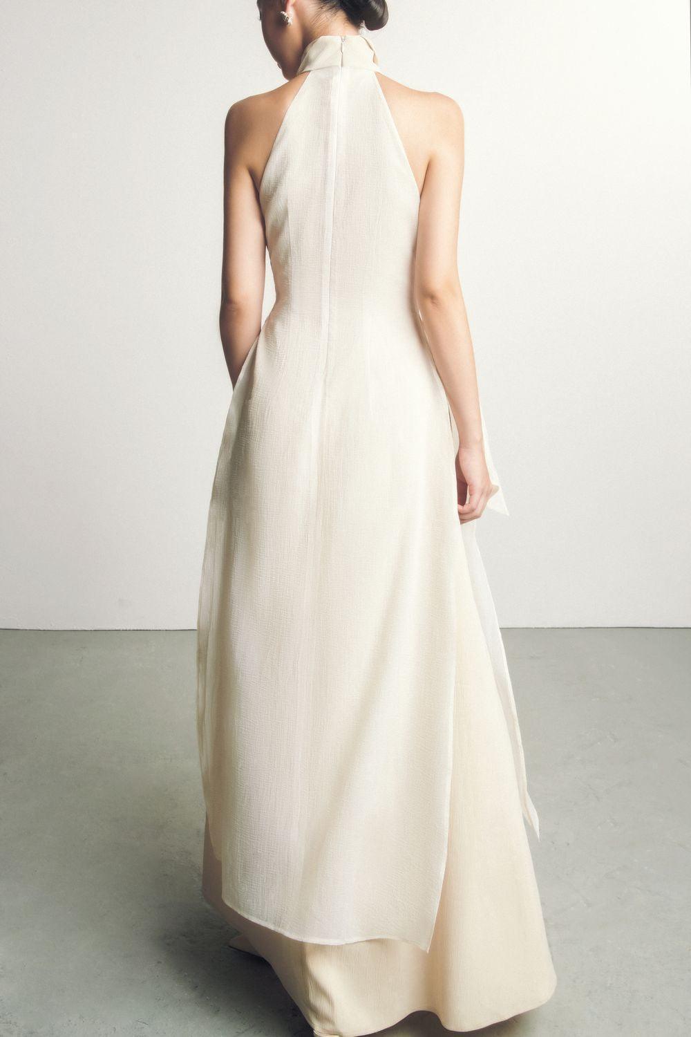 Yen Layered High Neck Floss Silk Ankle Length Dress | MEAN BLVD
