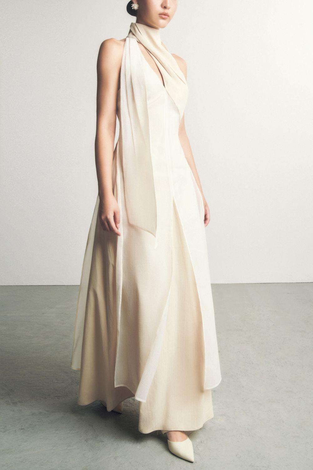 Yen Layered High Neck Floss Silk Ankle Length Dress | MEAN BLVD