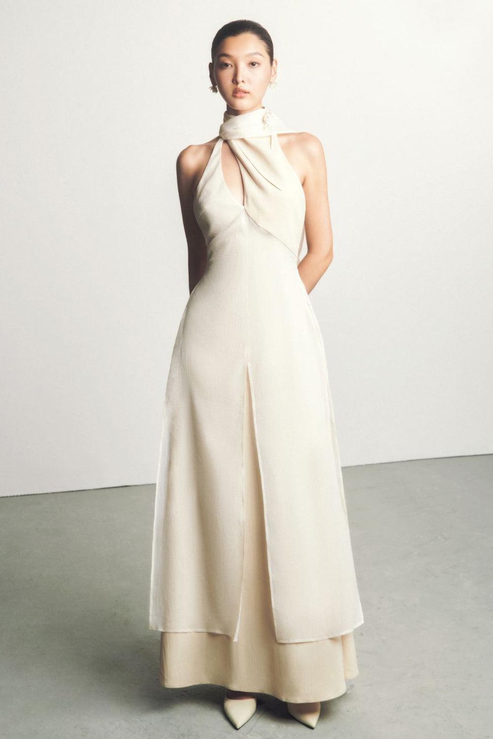 Yen Layered High Neck Floss Silk Ankle Length Dress | MEAN BLVD