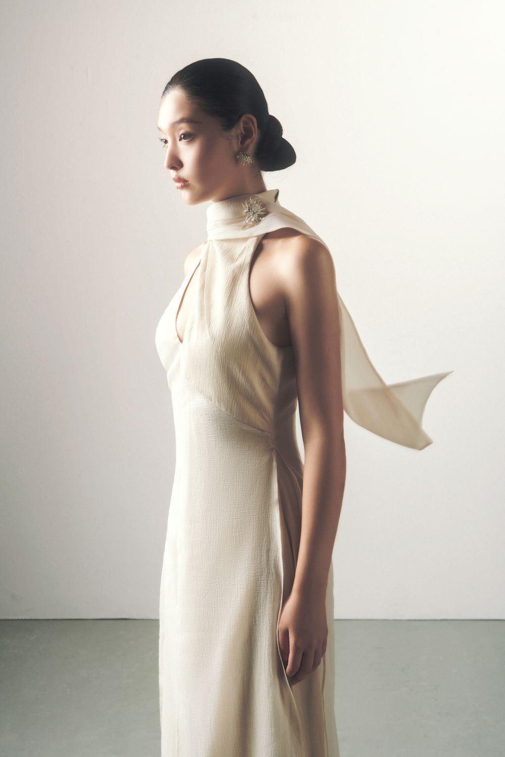 Yen Layered High Neck Floss Silk Ankle Length Dress | MEAN BLVD