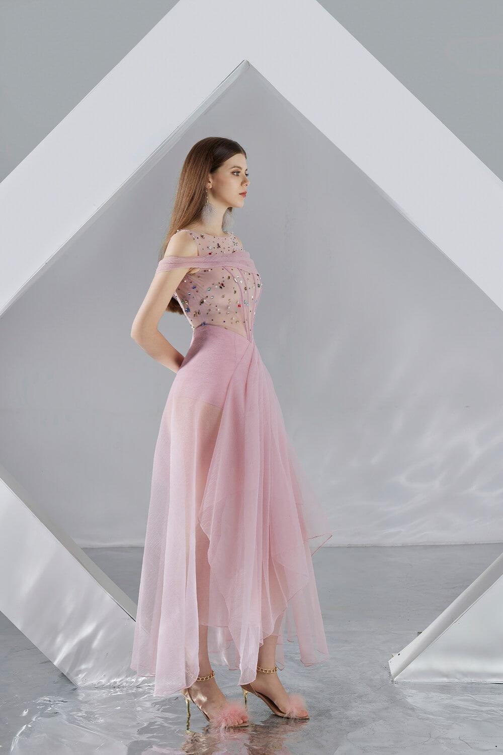 Women's Zariyah Slit Open Shoulder Organza Midi Dress S/M/L/XL Pink ...