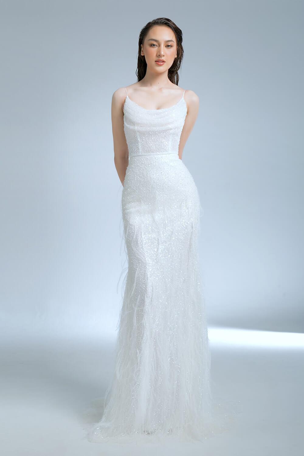 Women's Zelda Mermaid Camisole Lace Extra Long Length Dress S/M/L White ...