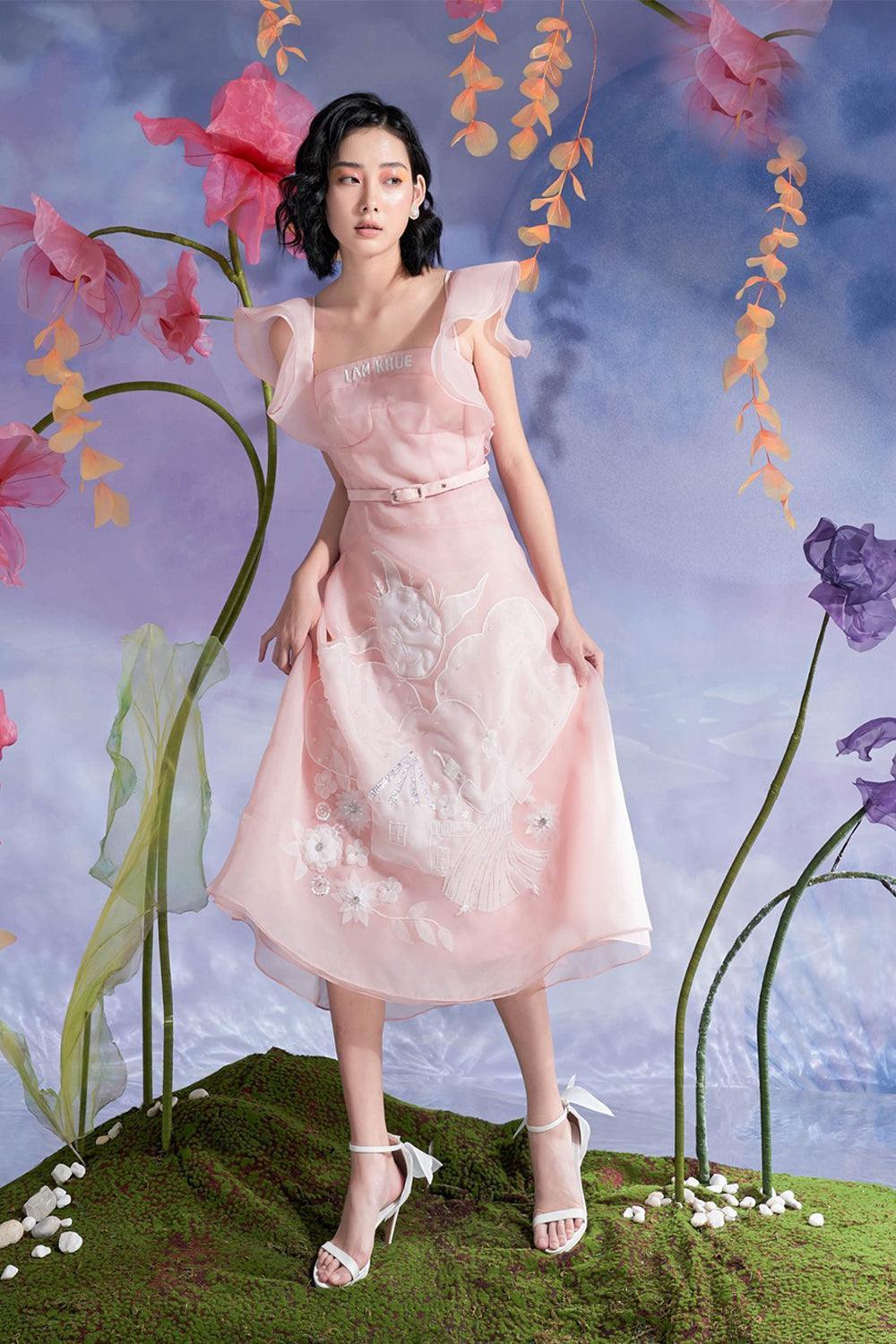 Adele Fit and Flare Bustier Organza Midi Dress | MEAN BLVD