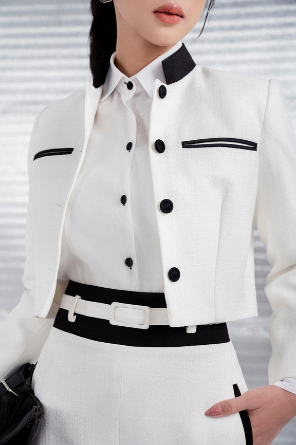 Women's Bandito Cropped Long Sleeved Tweed Jacket S/M/L White MEAN BLVD