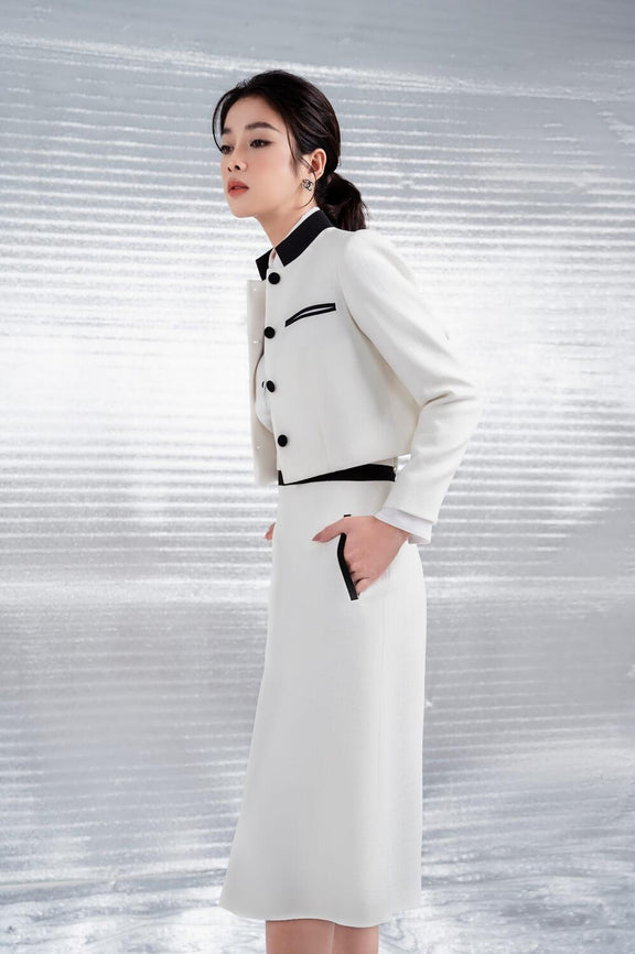 Women's Bandito Cropped Long Sleeved Tweed Jacket S/M/L White MEAN BLVD