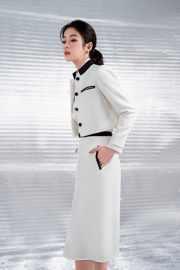Women's Bandito Cropped Long Sleeved Tweed Jacket S/M/L White MEAN BLVD