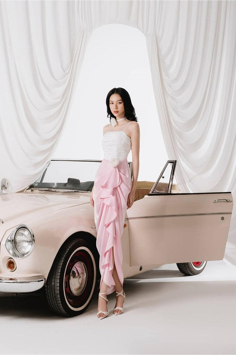 Women's Camille Sarong Cami Satin Maxi Dress S/M/L/Customize White&Pink ...